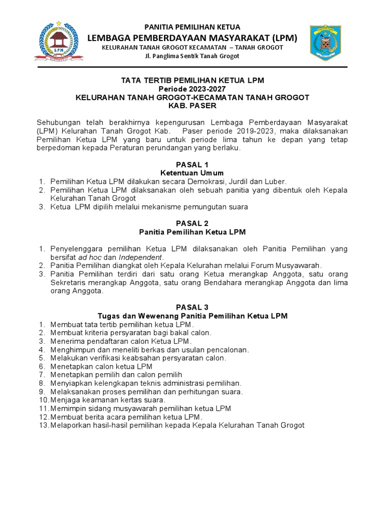 Tata Tertib Pemilihan Ketua LPM 2023 | PDF | Olahraga & Rekreasi
