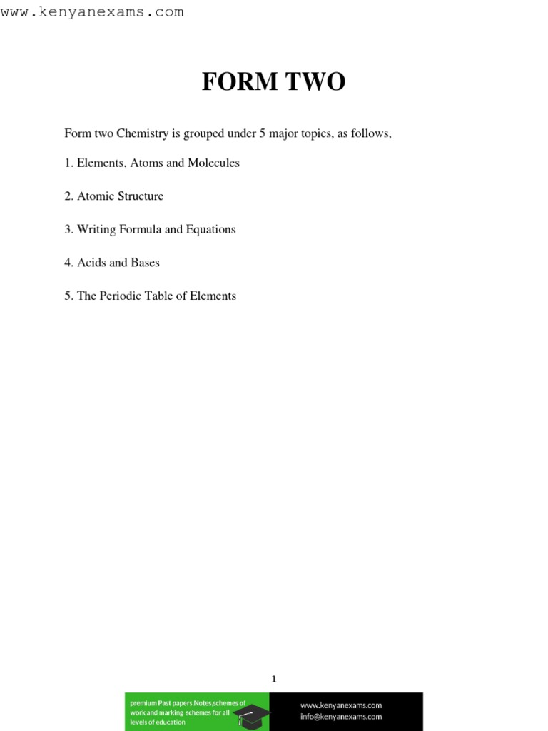 Form Two Chemistry Topics Overview | PDF | Ion | Acid