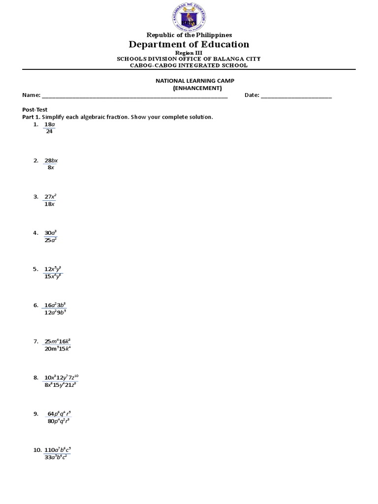 NLC-Assessment Math 8 | PDF