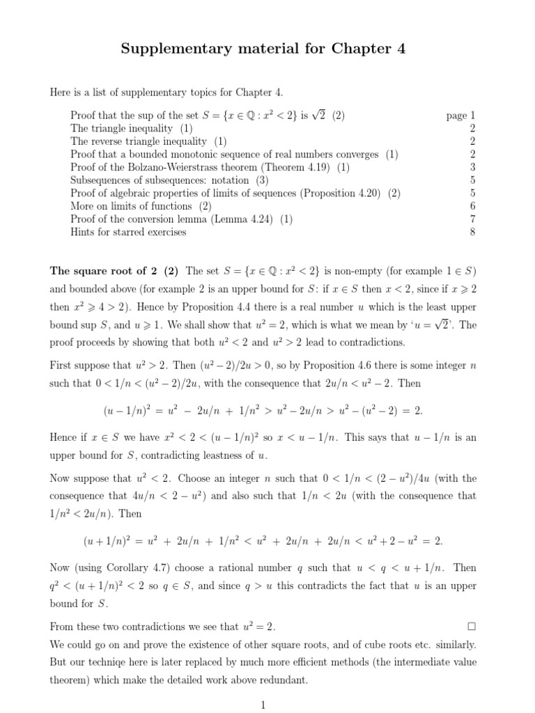Supplementary Material For Chapter 4: The Square Root of 2 (2) The Set ...