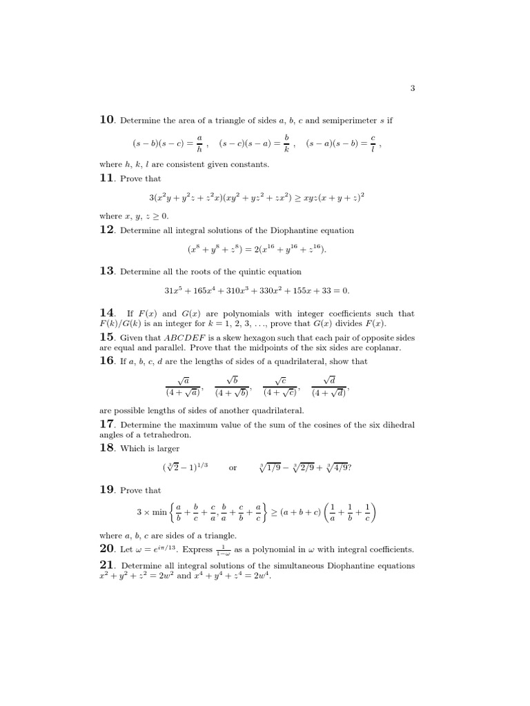 Murray Klamkin Problems 1nbsped 091955816x Compress | PDF