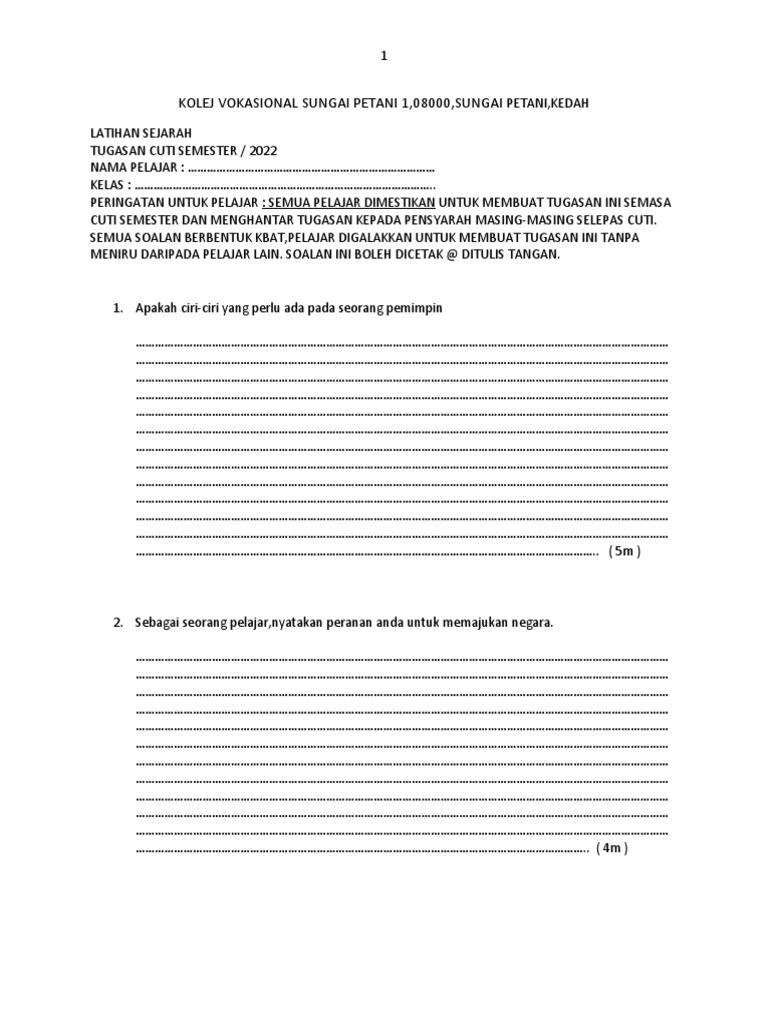 Latihan Cuti Semester | PDF