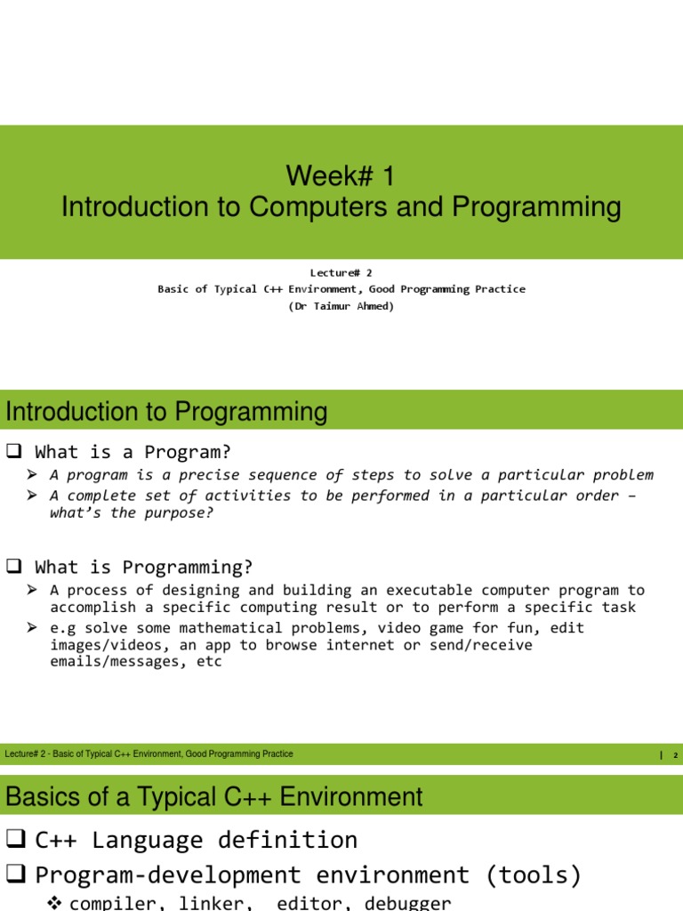 Week 1 - Lecture 2 - Basics of C++, Good Programming | PDF | Computer Programming | Integrated ...