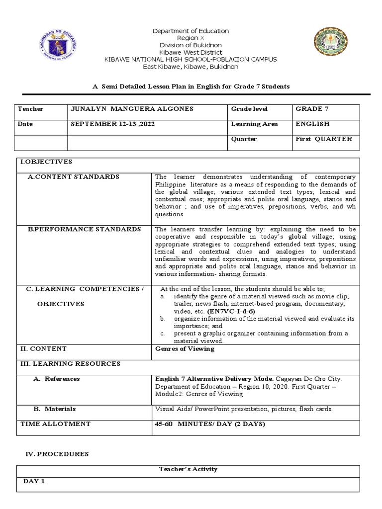 Module 2 DLP - Genres of Viewing | PDF | Teachers | Learning