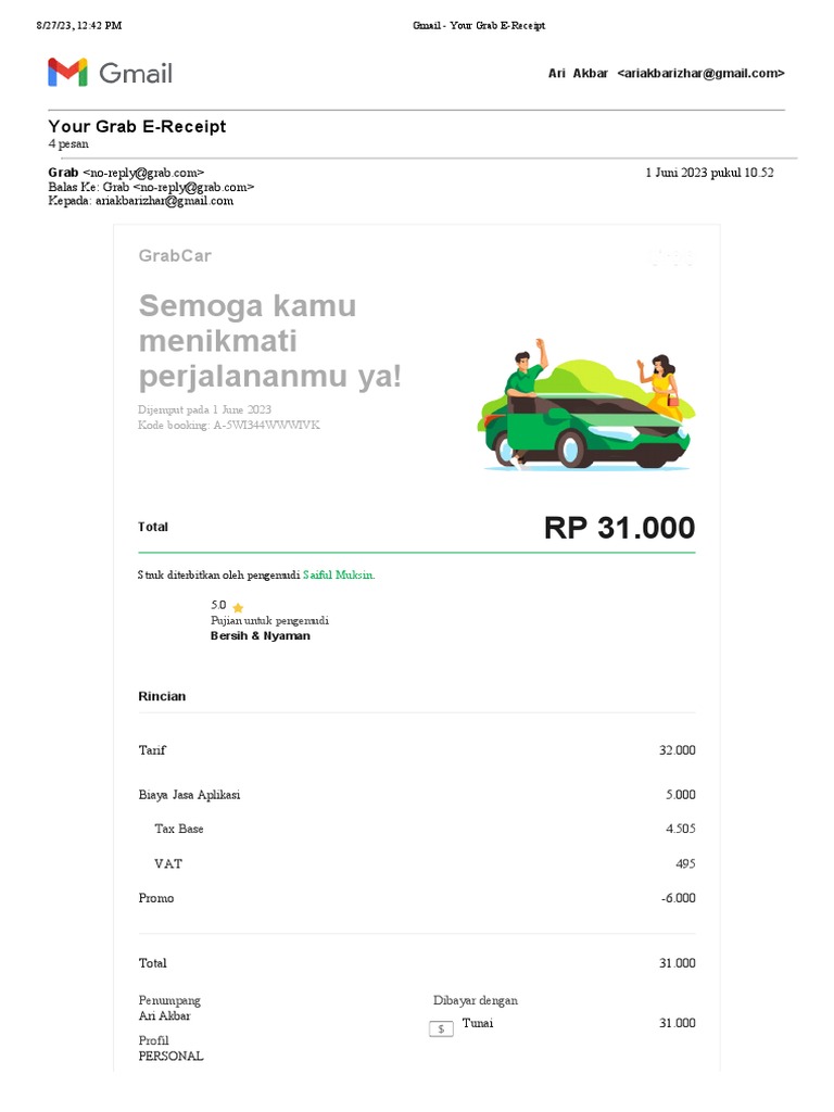 Gmail - Your Grab E-Receipt | PDF