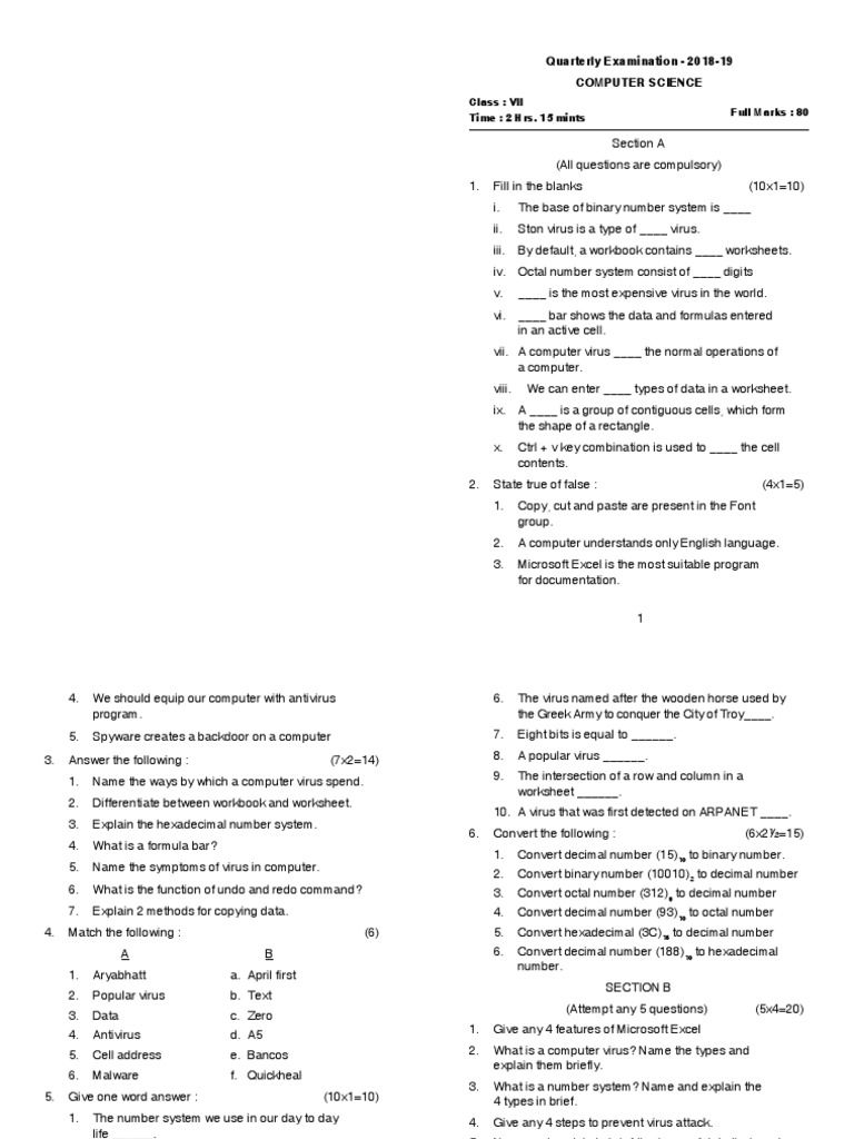 Icse Class 7 Qty Computer Science 2019 | PDF | Computer Virus ...