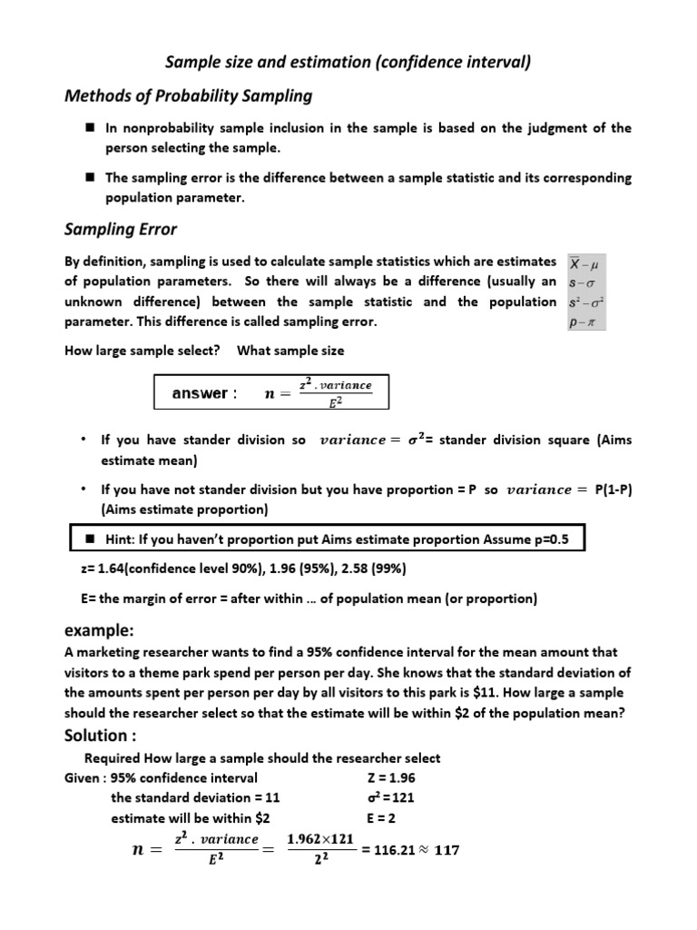 Sample Size And Estimation New Pdf Sample Size Determination Confidence Interval