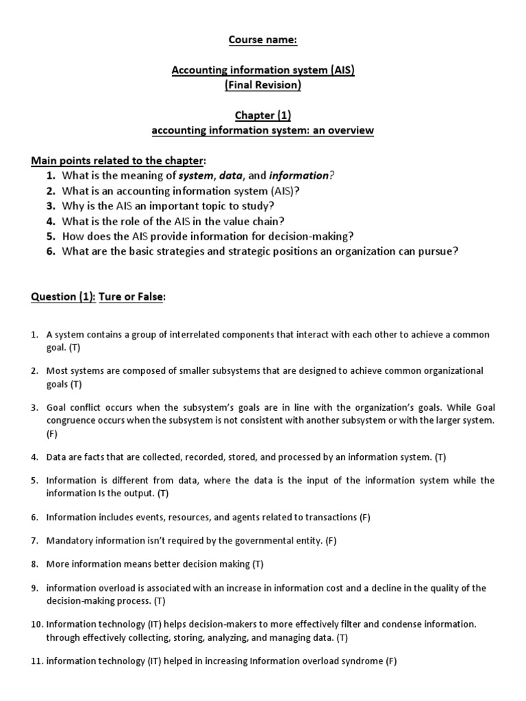 Accounting Information Systems Ais Revision Pdf