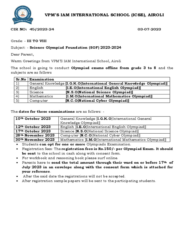 SOF Circular 2023 | PDF | Science