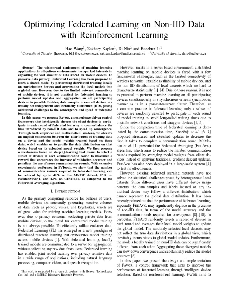 Optimizing Federated Learning On Non Iid Data With Reinforcement