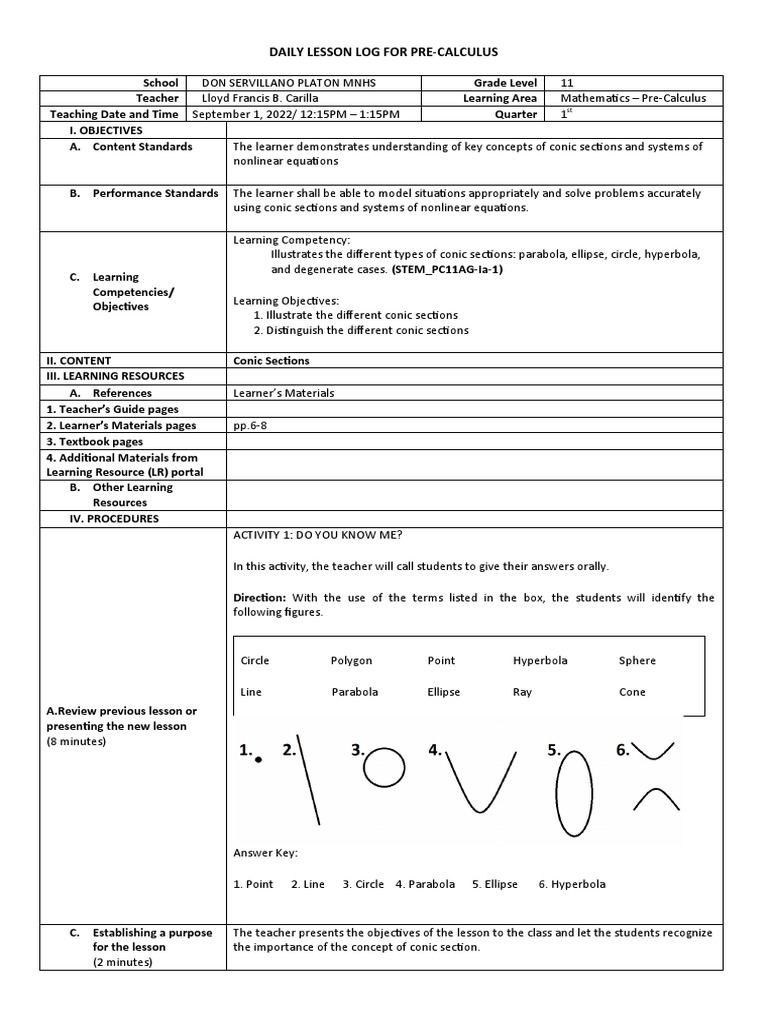 Pre Calculus DLL Week 1 | PDF