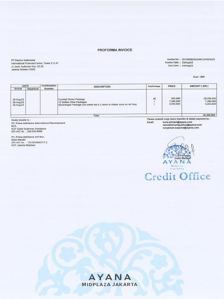 Proforma Invoice Damco Indonesia | PDF