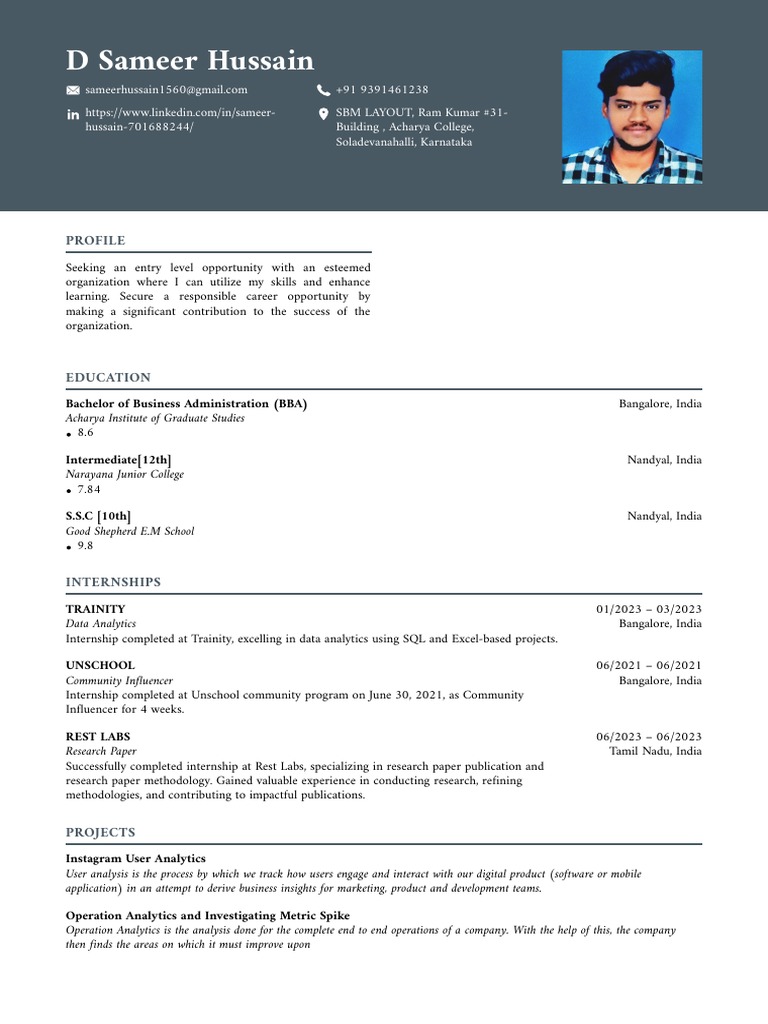 D - Sameer Hussain - Resume - 04-07-2023-01-30-22 | PDF | Career & Growth