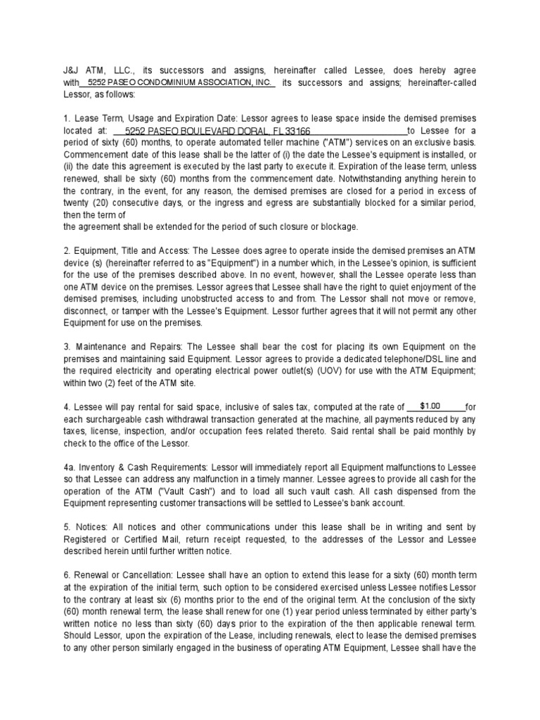 ATM Lease Agreement Overview | PDF