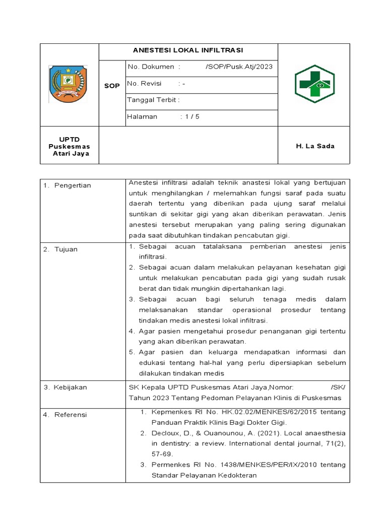 SOP Anastesi 2023 - Lokal Infiltrasi | PDF