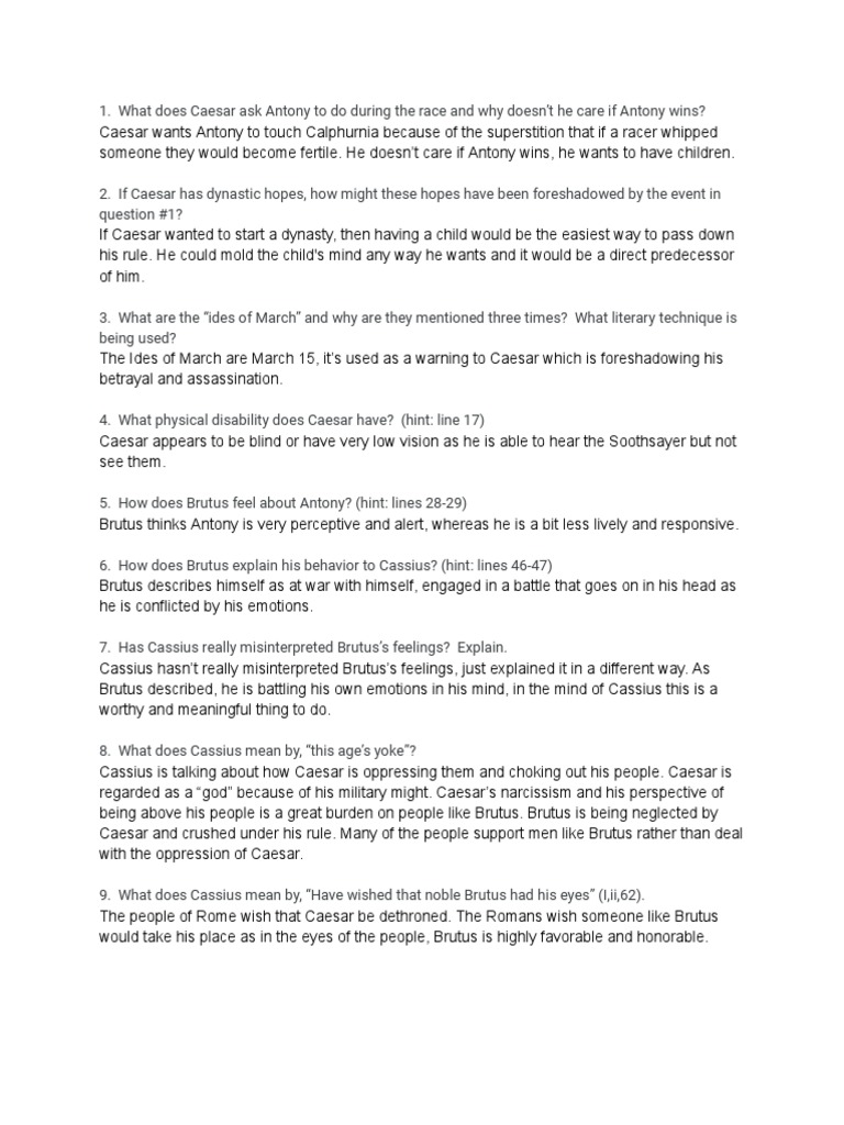 Caesar Questions (Act 1 Scene 2) | PDF