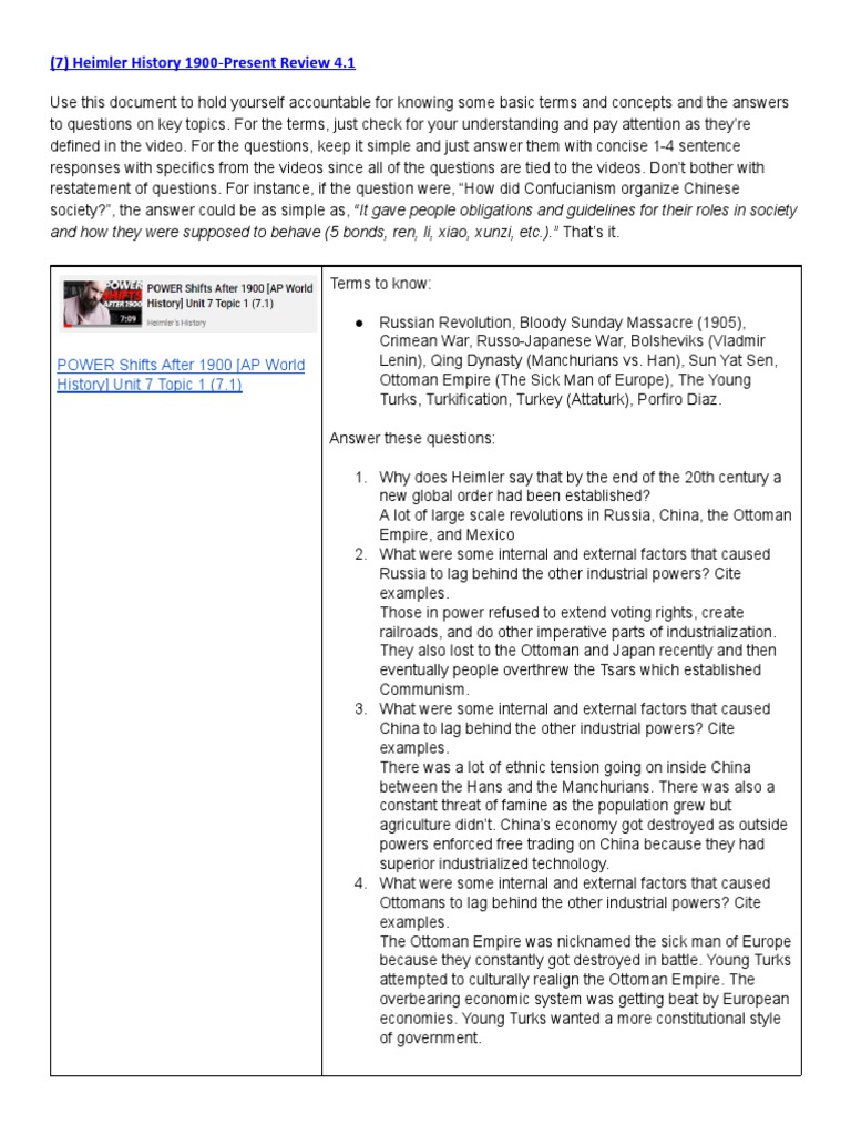 Connor Yee - Heimler History 1900-Present Review 4.1 | PDF | World War ...