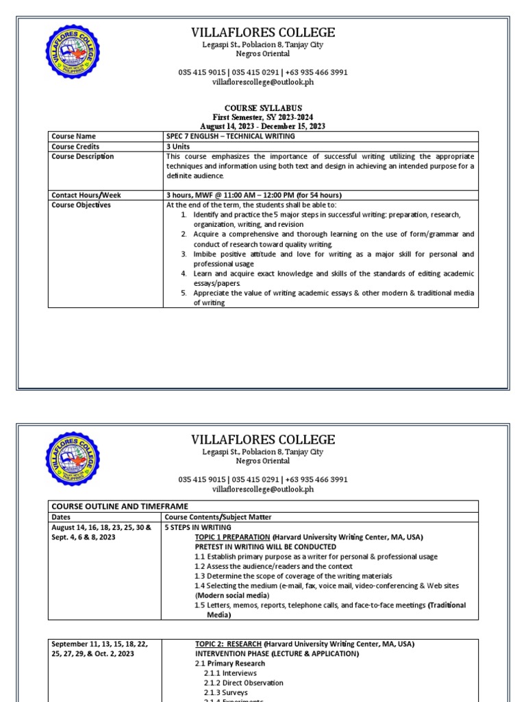 COURSE-SYLLABUS-SPEC-7-ENGLISH | PDF