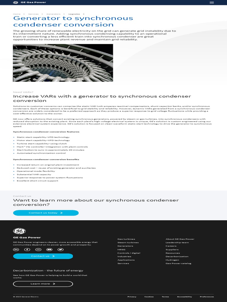 Generator Synchronous Condenser Conversion - GE Gas Power | PDF ...