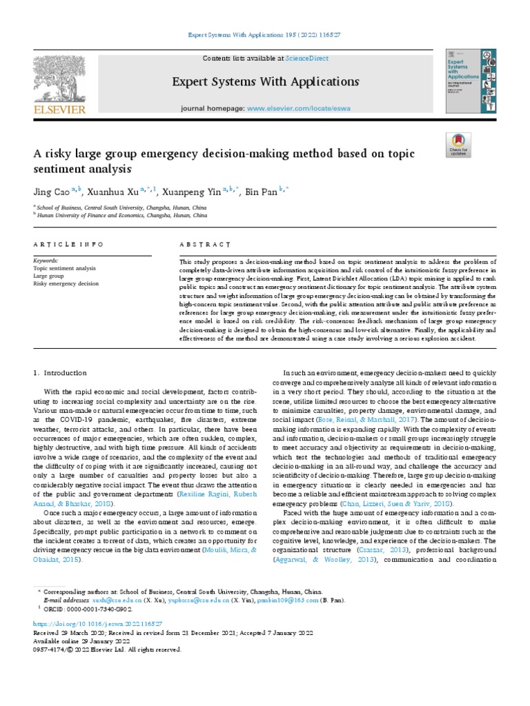 2022 - A Risky Large Group Emergency Decision-Making Method Based On Topic Sentiment Analysis | PDF