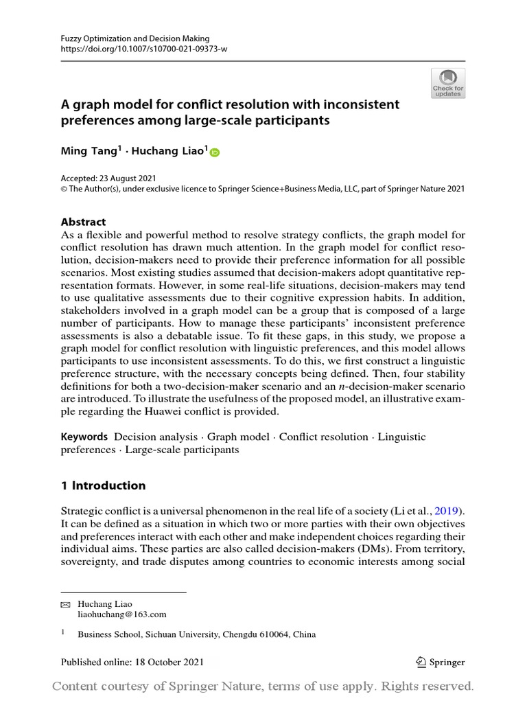 2021 A Graph Model For Conflict Resolution With Inconsistent Preferences Among Large Scale 