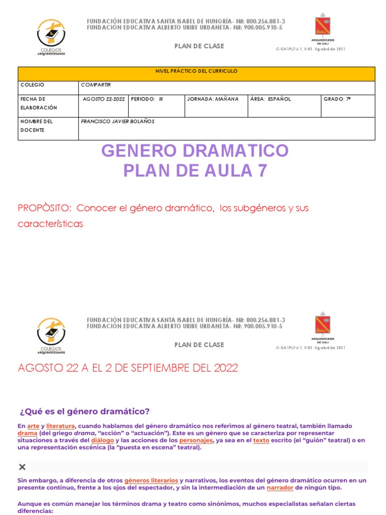 7° Plan de Aula Segundo Periodo X6 | PDF