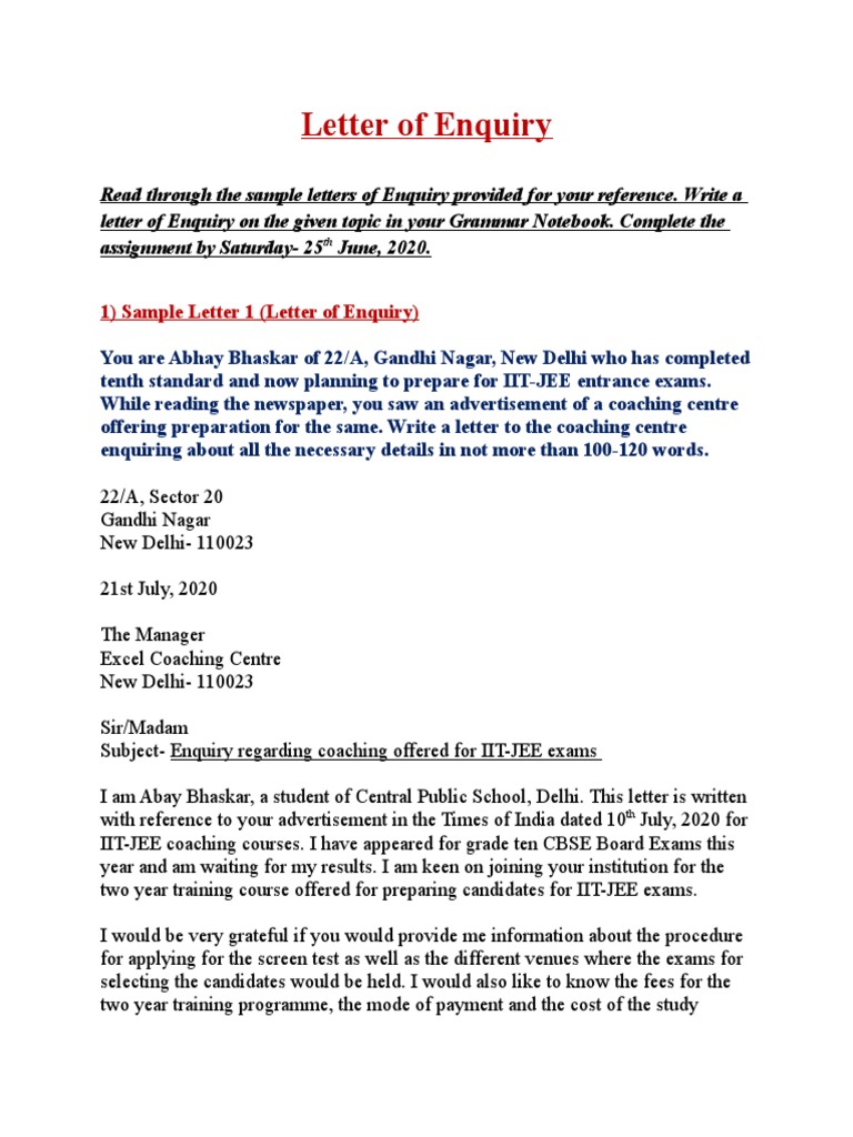 Letter of Enquiry | PDF