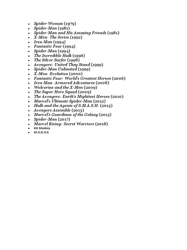 MCU Animated Series List | PDF MCU Animated Series List | PDF