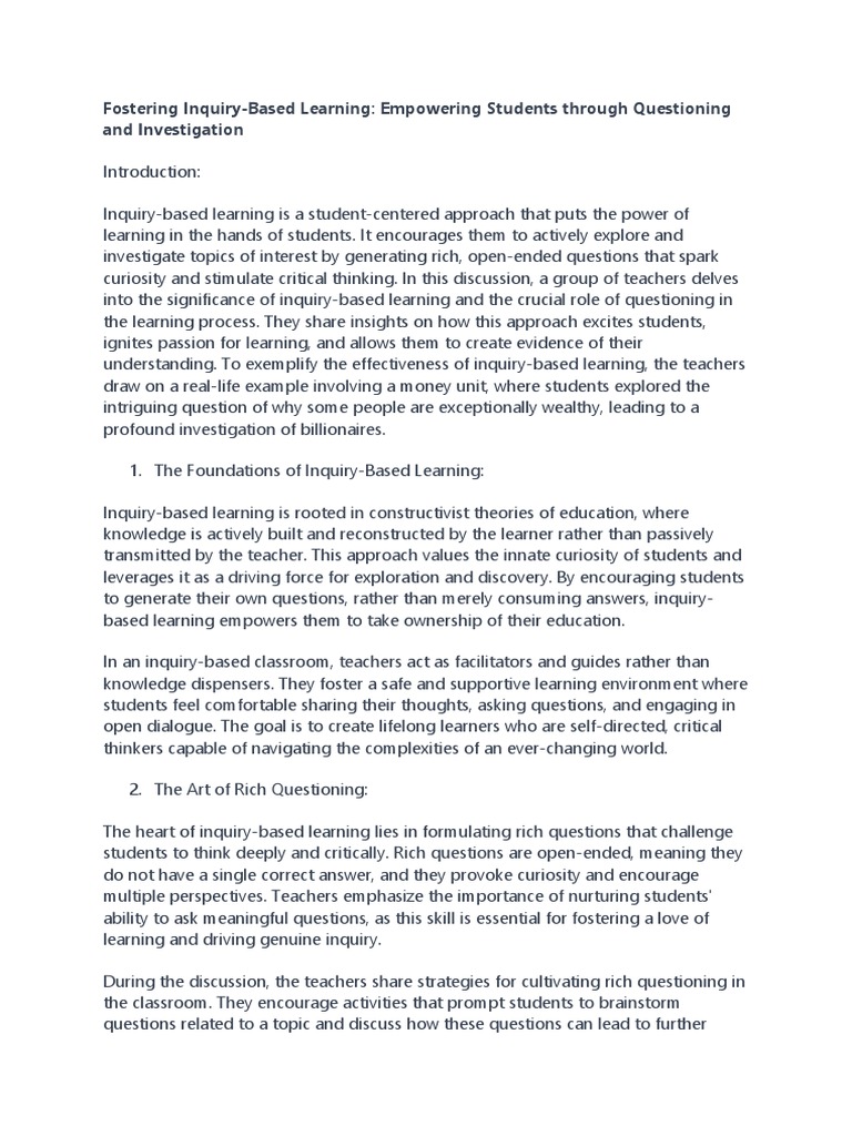 Fostering Inquiry-Based Learning | PDF | Inquiry Based Learning | Learning