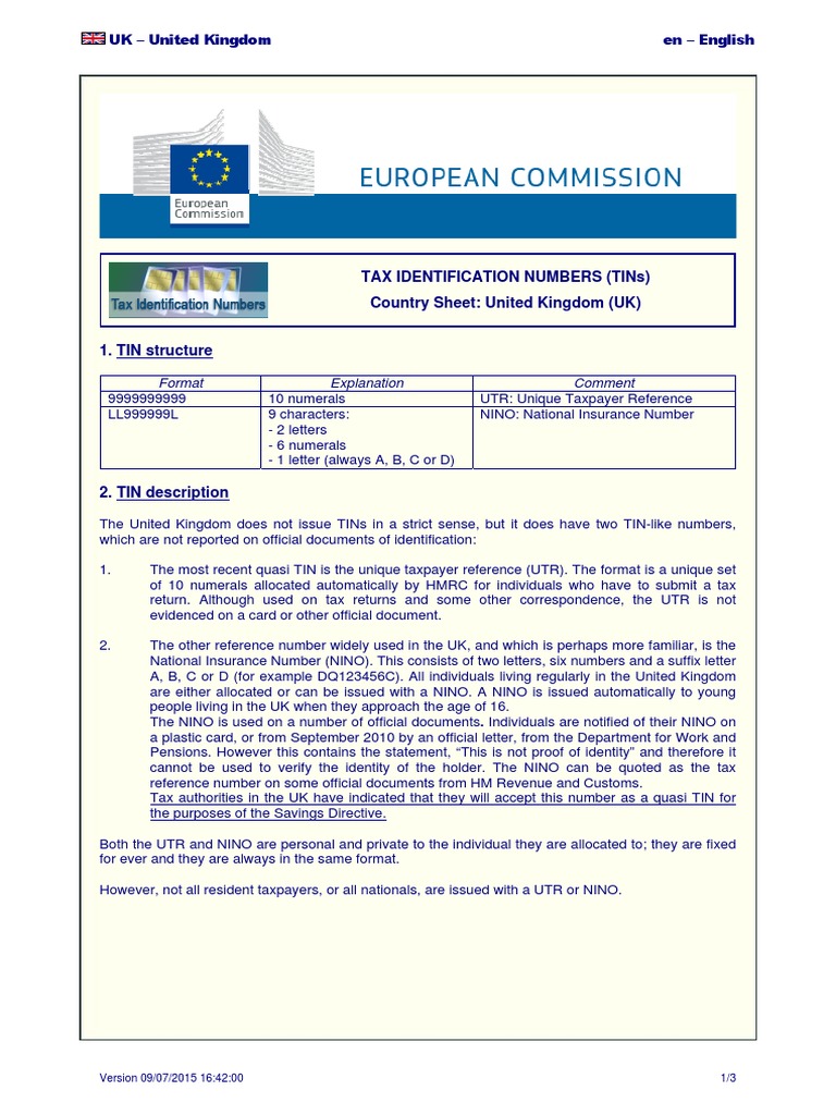 TIN - Country Sheet UK en | PDF | Government Finances | Taxes