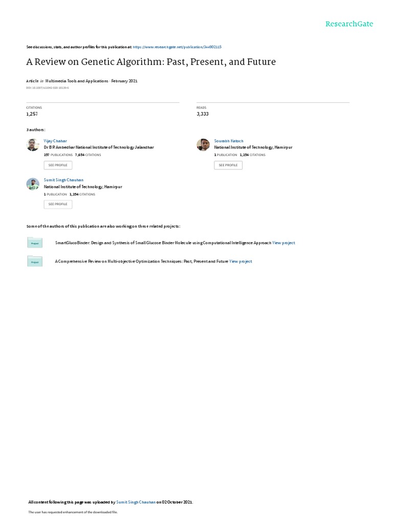 Genetic Algorithm Review: History & Future | PDF | Metaheuristic | Genetic Algorithm