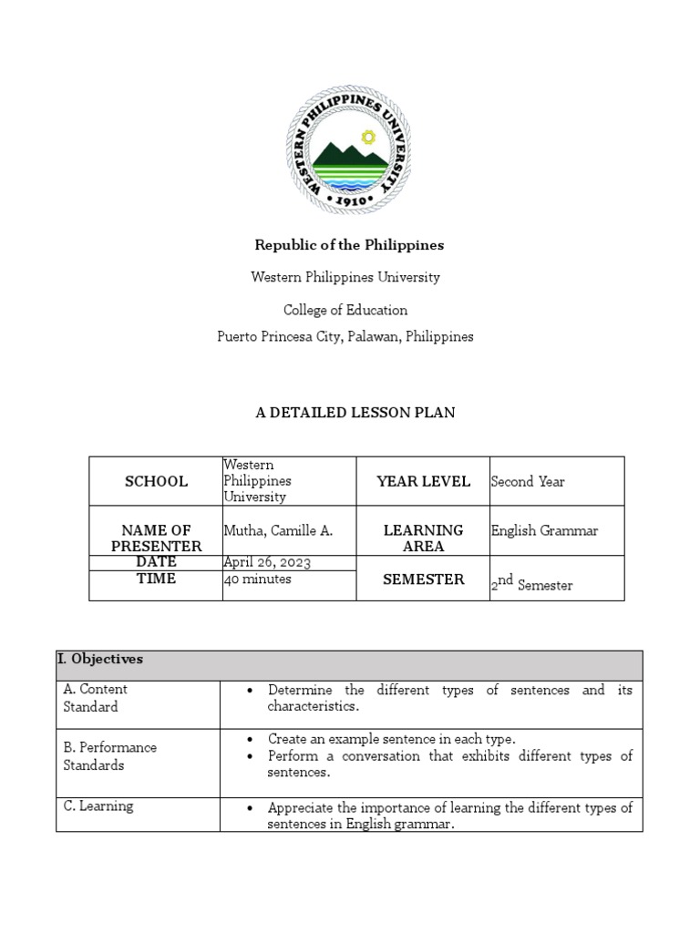 Detailed Lesson Plan | PDF | Sentence (Linguistics) | Question