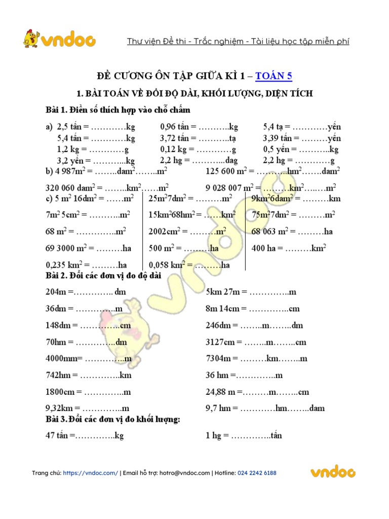 De Cuong On Tap Giua Ki 1 Lop 5 Mon Toan | PDF