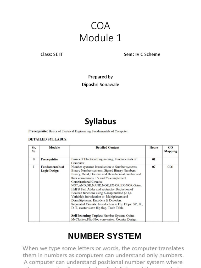 COA Module 1 Notes | PDF