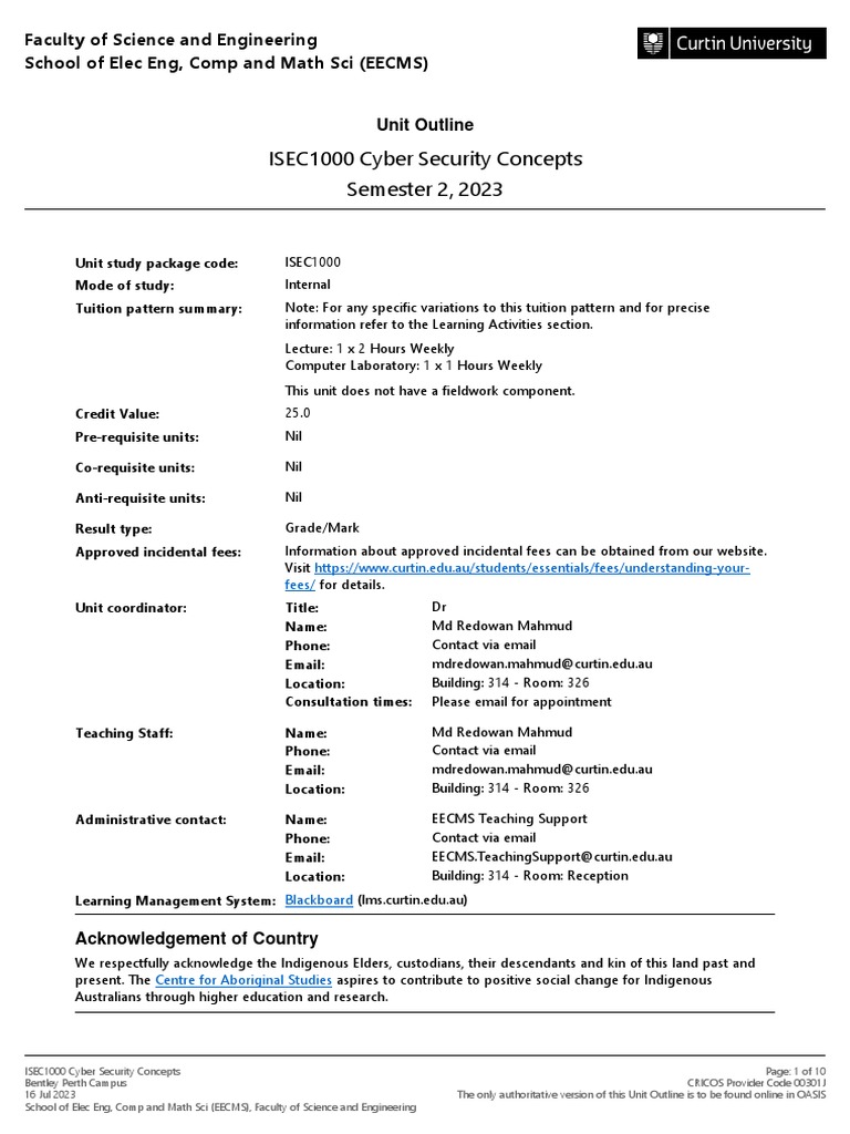 Isec1000 Cyber Security Concepts Semester 2 2023 Bentley Perth Campus Int Pdf Academic
