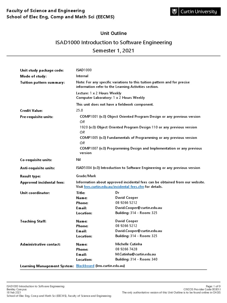 ISAD1000 Introduction To Software Engineering Semester 1 2021 Bentley Campus INT | PDF ...