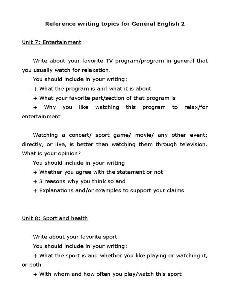 GE2 - Writing Topics (Reference) | PDF