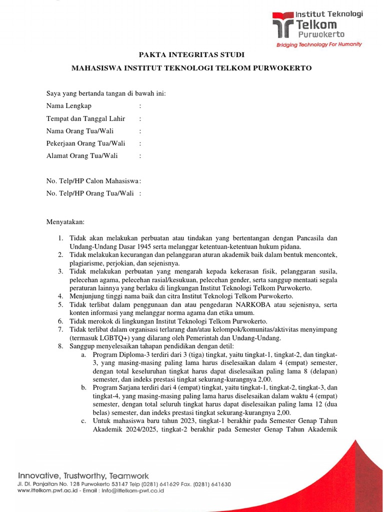Pakta Integritas Studi ITTP Rev.1 | PDF