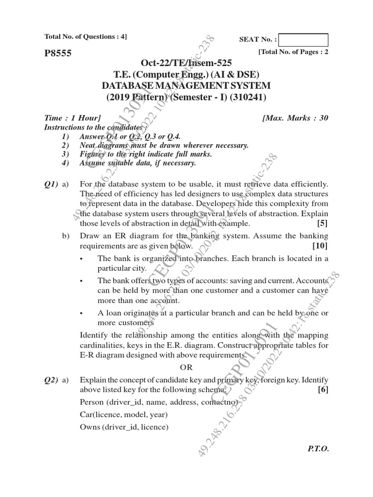 DBMS Insem Question Paper | PDF