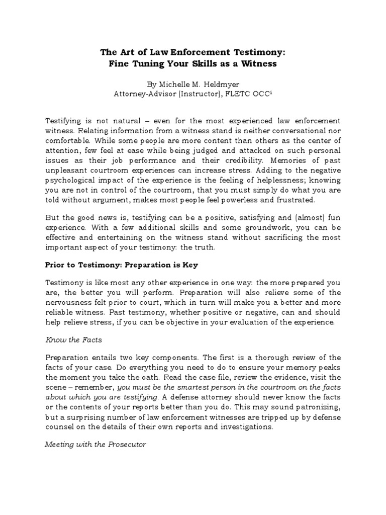 The Art of Testimony 4.20.18 | PDF | Witness | Prosecutor