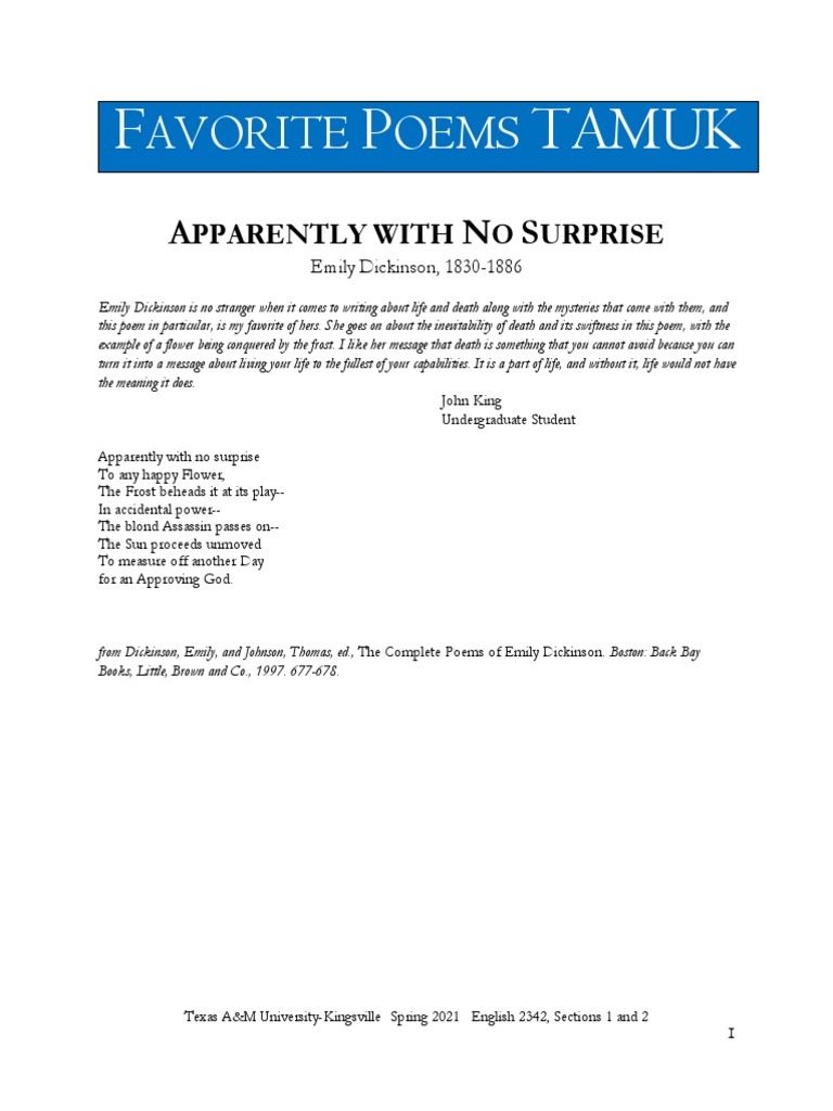 Apparently With No Surprise by Emily Dickinson | PDF