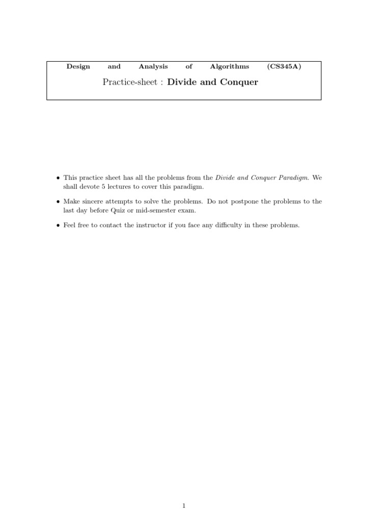 Practice Sheet Divide and Conquer | PDF | Time Complexity | Matrix ...