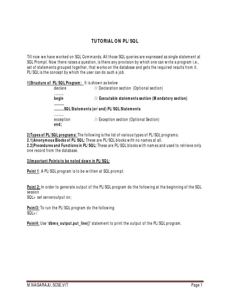 PLSQL 1 | PDF