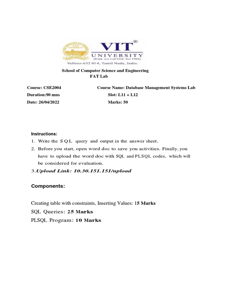 Tuesday Lab Slot L11 L12 FAT | PDF | Sql | Information Technology ...