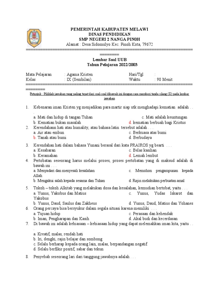 Soal PTS Pak KLS 8 SMTR 1 | PDF