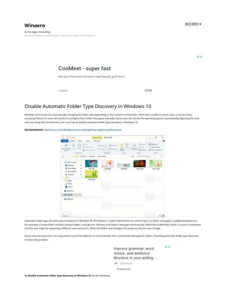 How To Disable Automatic Folder Type Discovery in Windows 10 | PDF