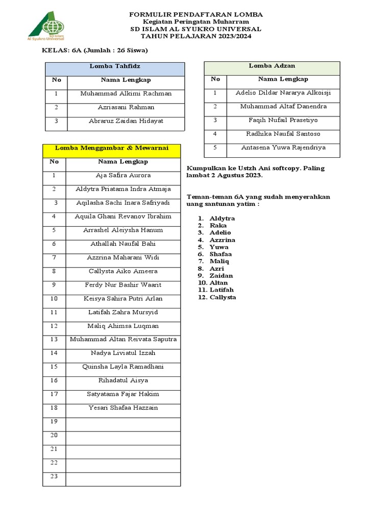 4.FORMULIR LOMBA Muharram 2023 | PDF