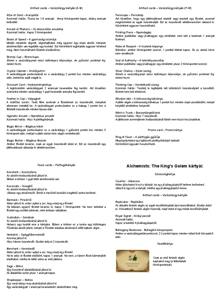 Alchemists Kártyák Alapjáték És Kieg - Magyar Szabály | PDF