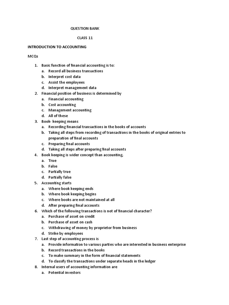 QUESTION BANK Class 11 | PDF | Debits And Credits | Depreciation