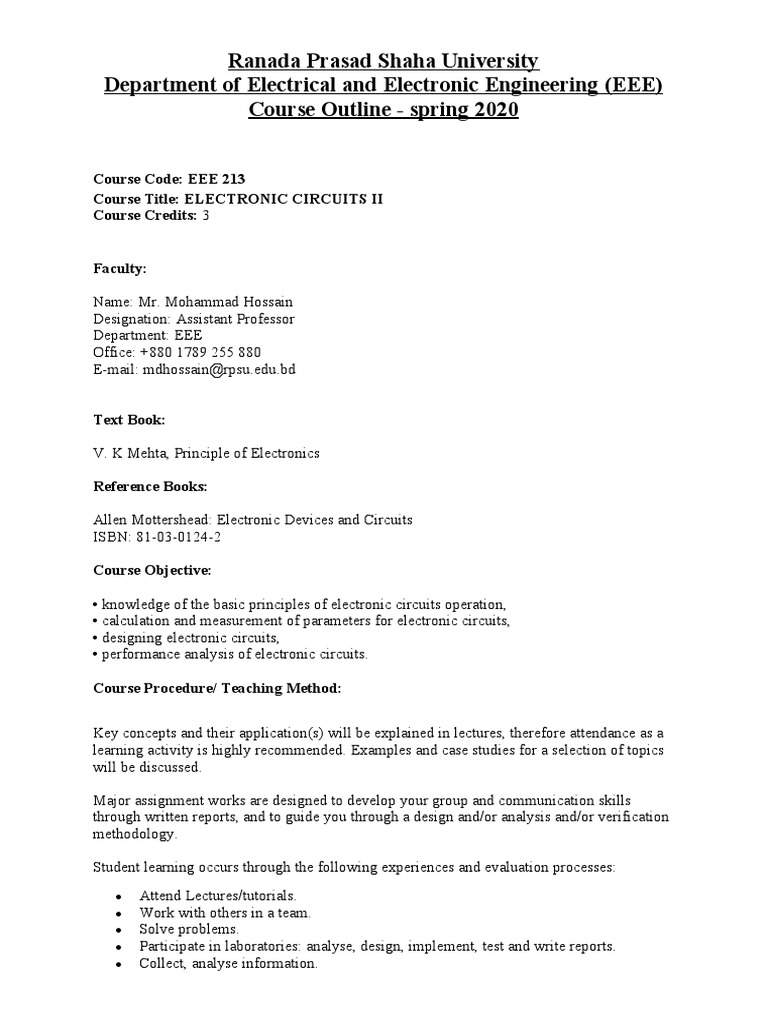 EEE 213 Electronic Circuit II | PDF | Amplifier | Operational Amplifier